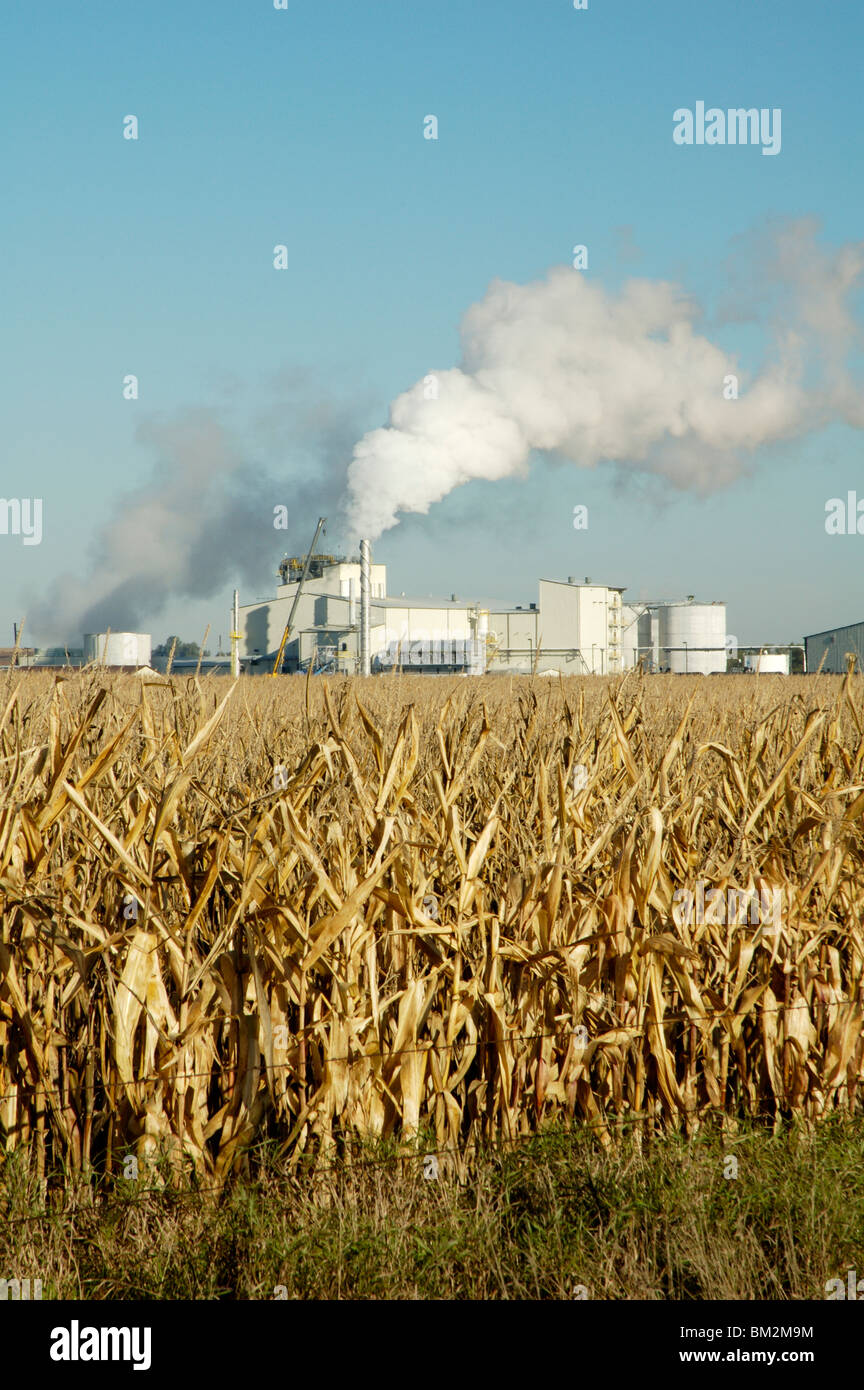 An ethanol production plant in South Dakota with a corn field in the ...
