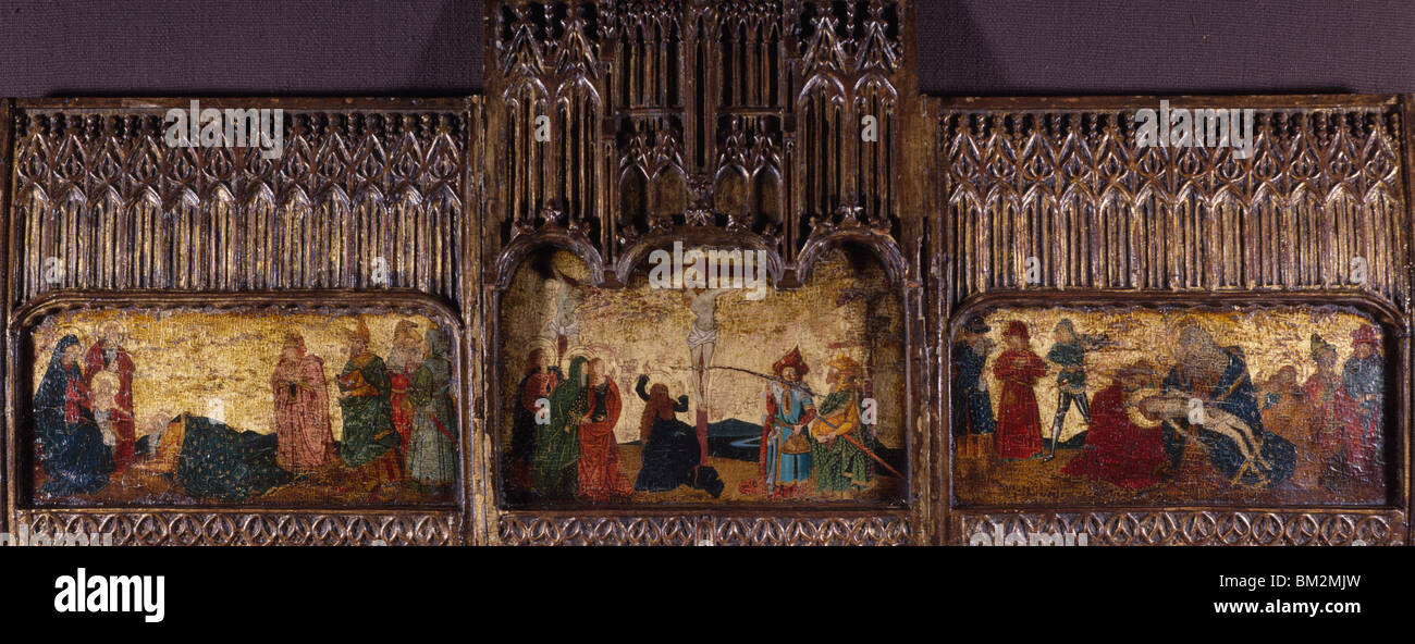 Crucifixion by unknown French artist triptych oil on wood 17th century USA Pennsylvania ...