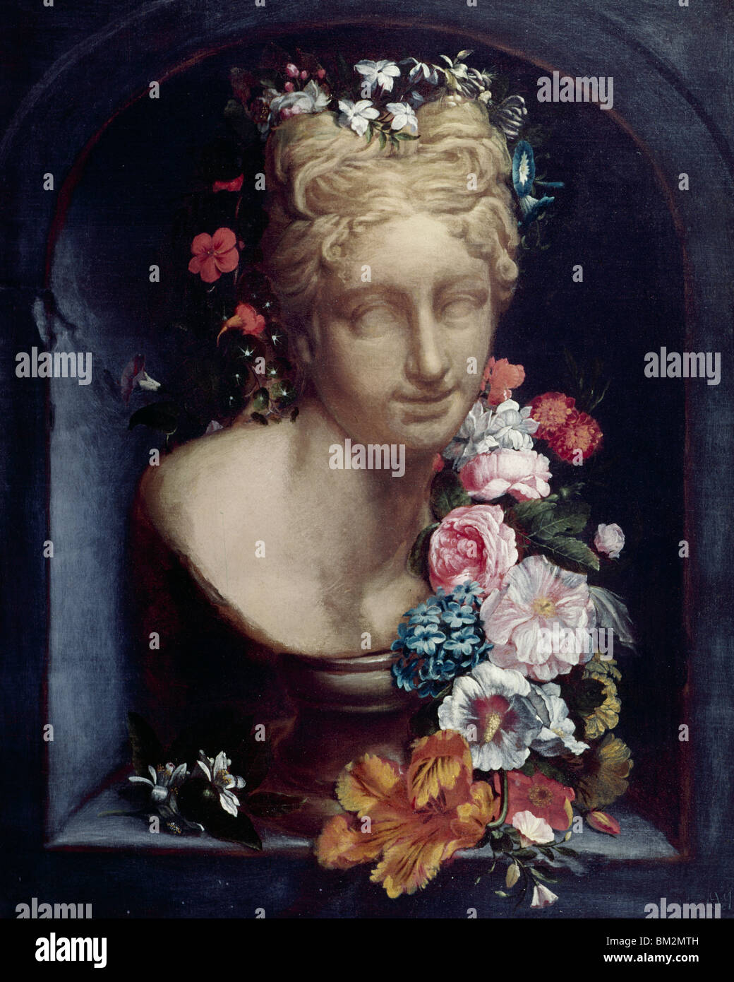 Bust With Flowers, artist unknown, Oil on wood panel, (17th C.), USA ...