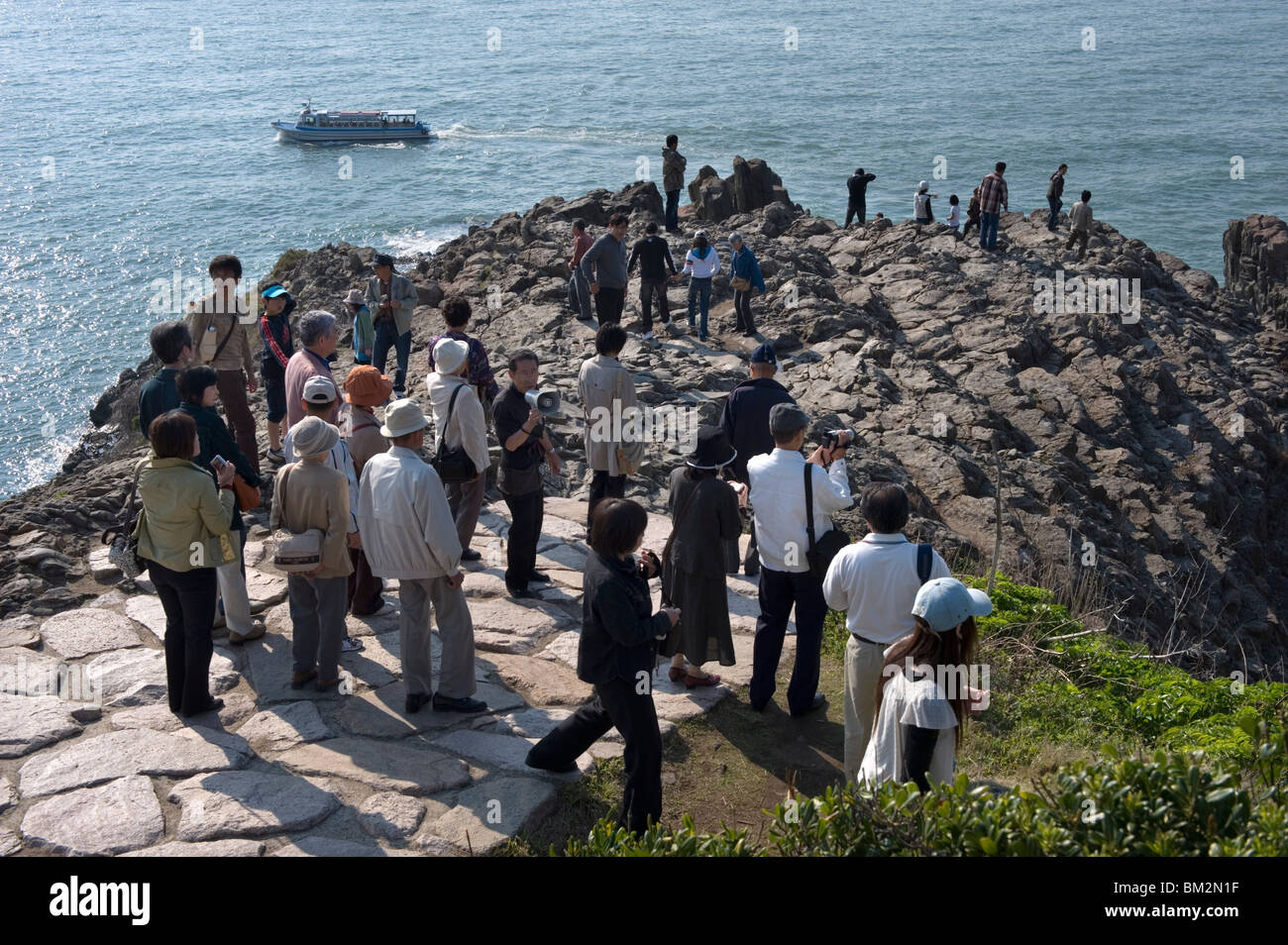 The rugged basaltic cliffs called Tojimbo in Sakai, Fukui on the Sea of ...