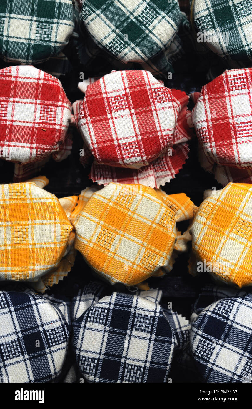 A pattern of colored jam jar lids Stock Photo - Alamy