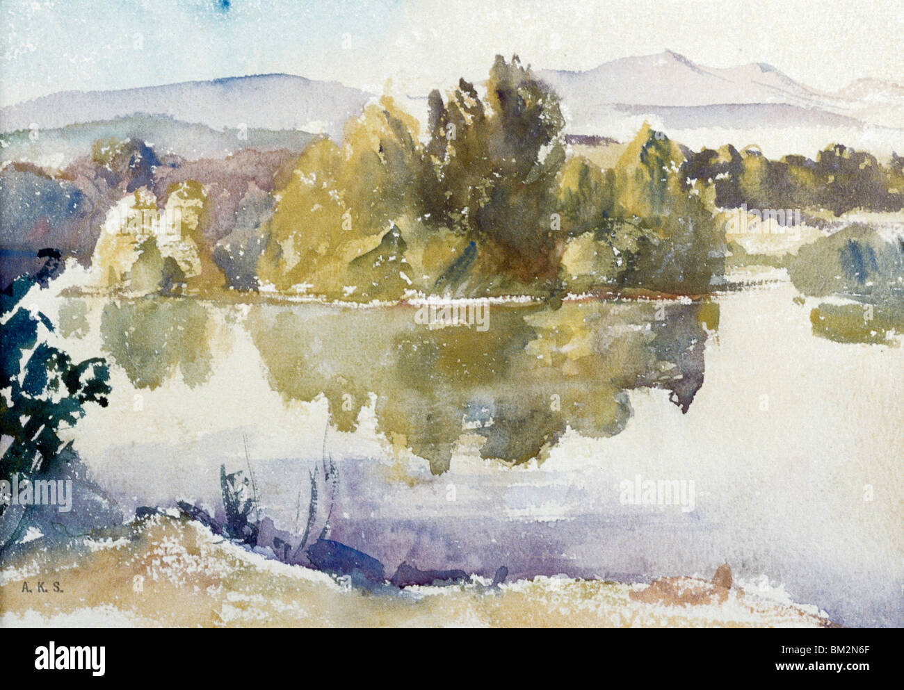 Watercolor Landscape Painting Lake
