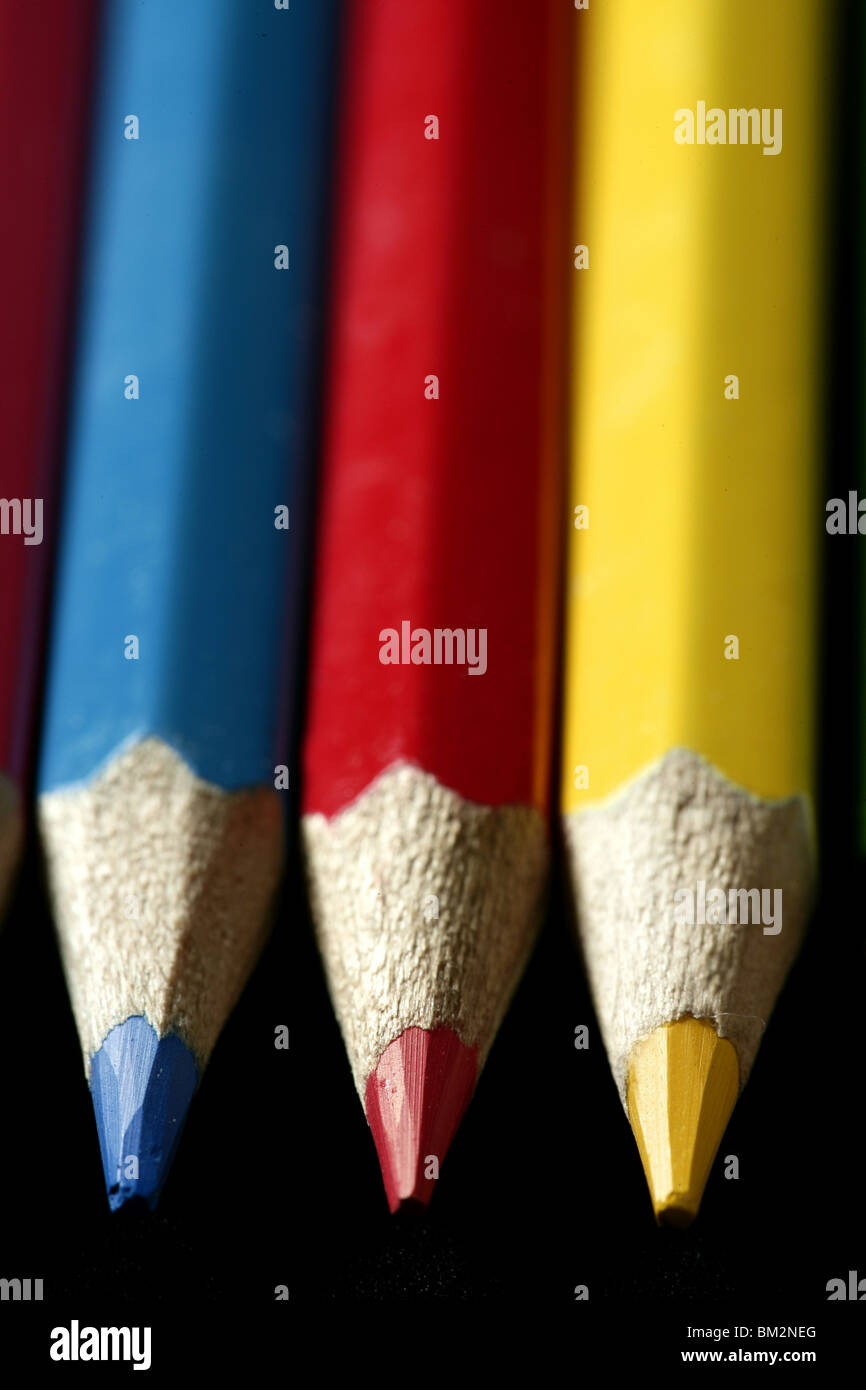 Colorful set three pen in vibrant colors over black background Stock ...