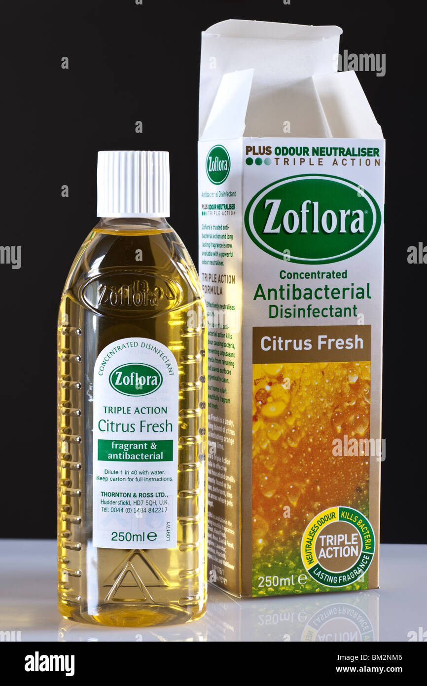Bottle and packet of Zoflora Antibacterial disinfectant Stock Photo - Alamy
