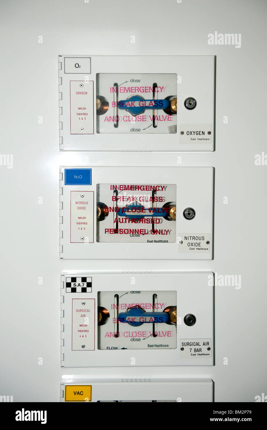 Medical Gas emergency isolation valves at operating theatre Stock Photo ...