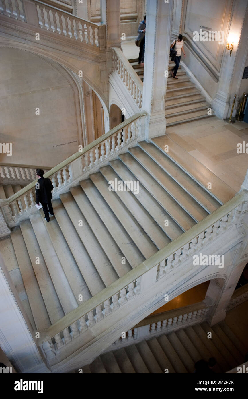 People Visiting Staircase Inside The Louvre Museum, Stairway, Paris ...