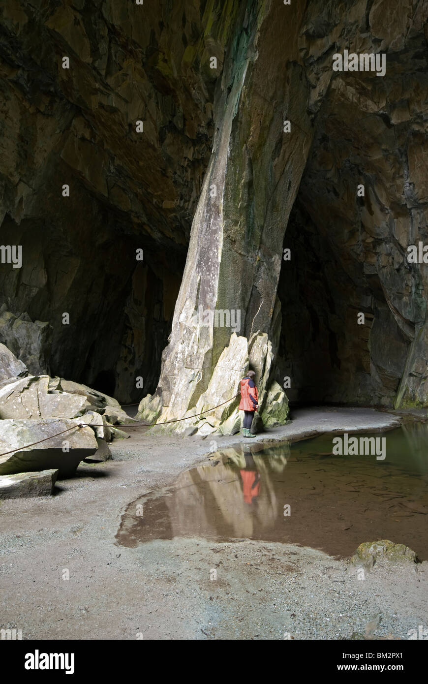 Rock pillar in Cathedral Quarry, near Coniston in the Lake District ...