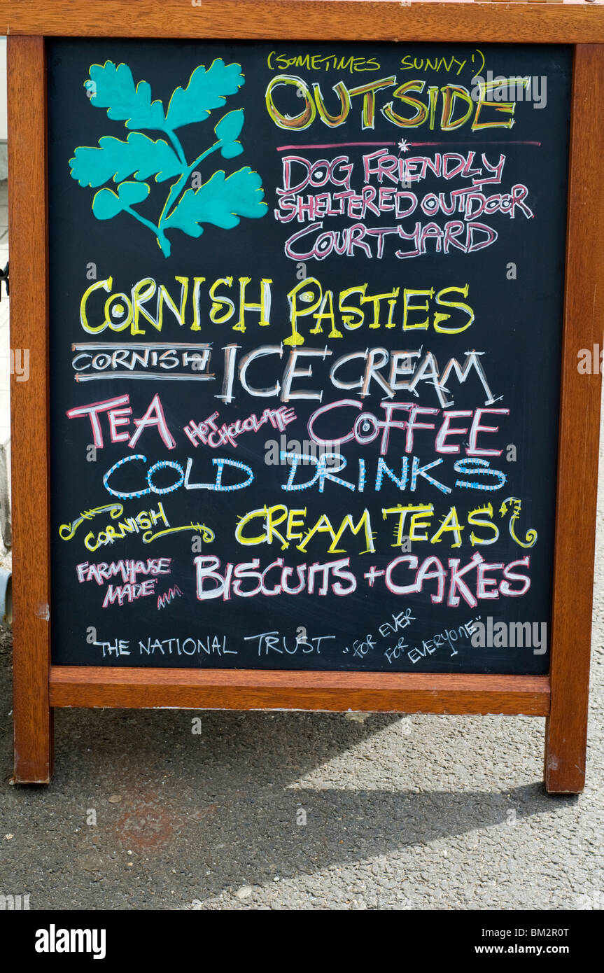 Blackboard menu outside the National Trust cafe in Boscastle, Cornwall ...
