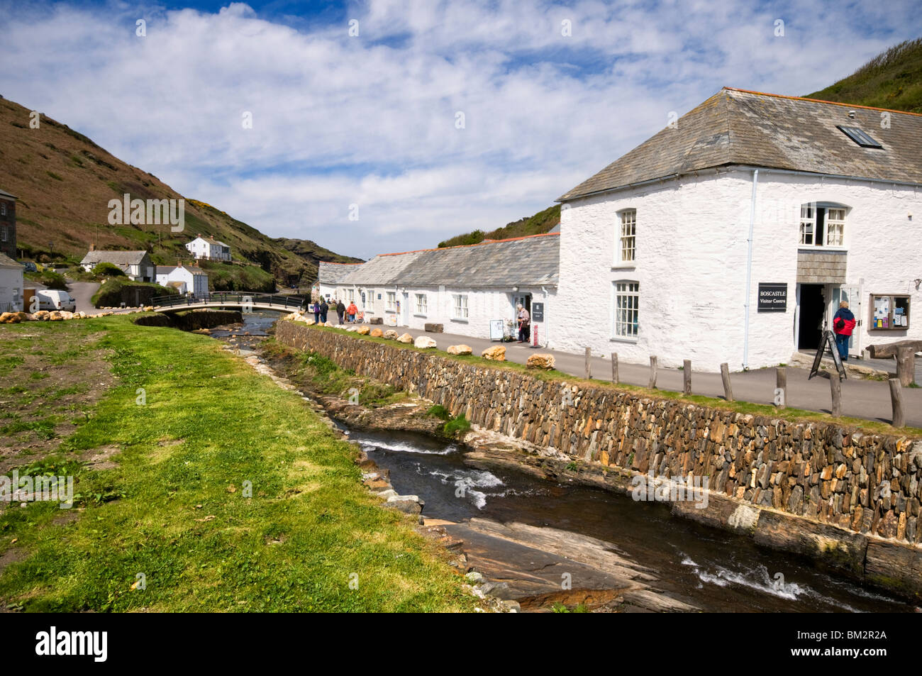 The village of Boscastle in Cornwall, England, UK, with the visitor ...