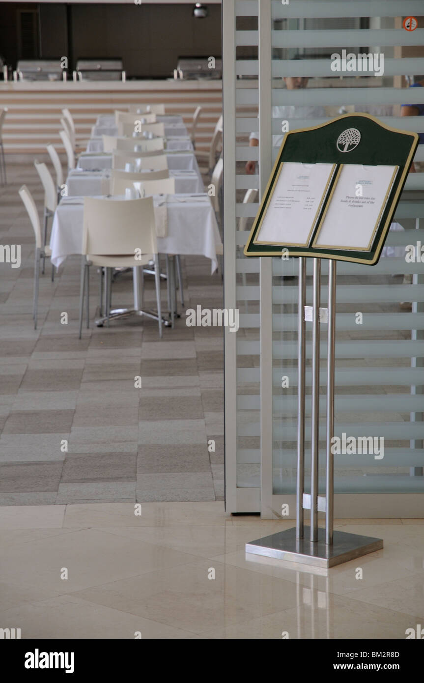 Hotel restaurant entrance and menu stand Stock Photo - Alamy