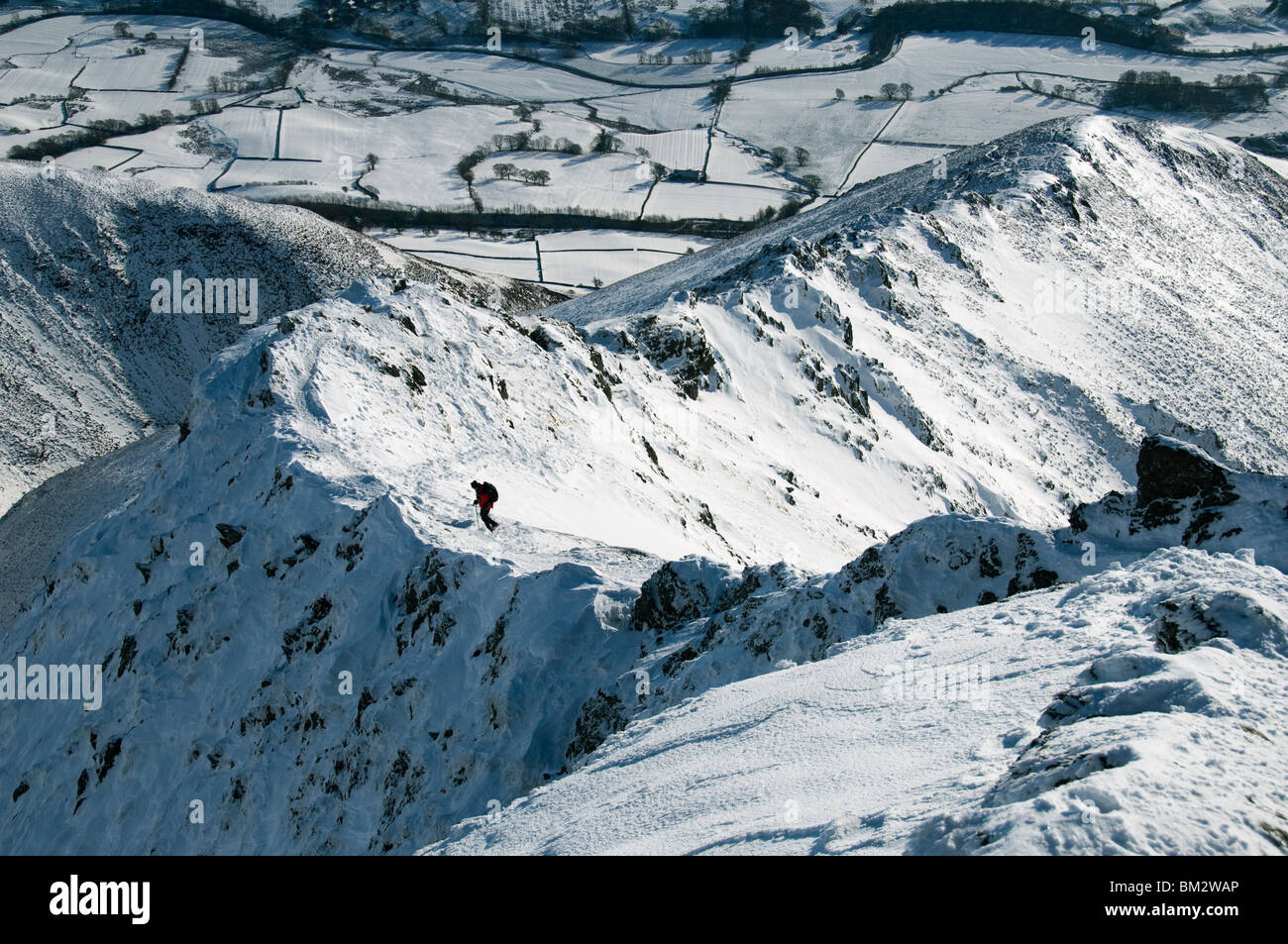 On the Hall's Fell ridge of Blencathra mountain in winter, Lake ...
