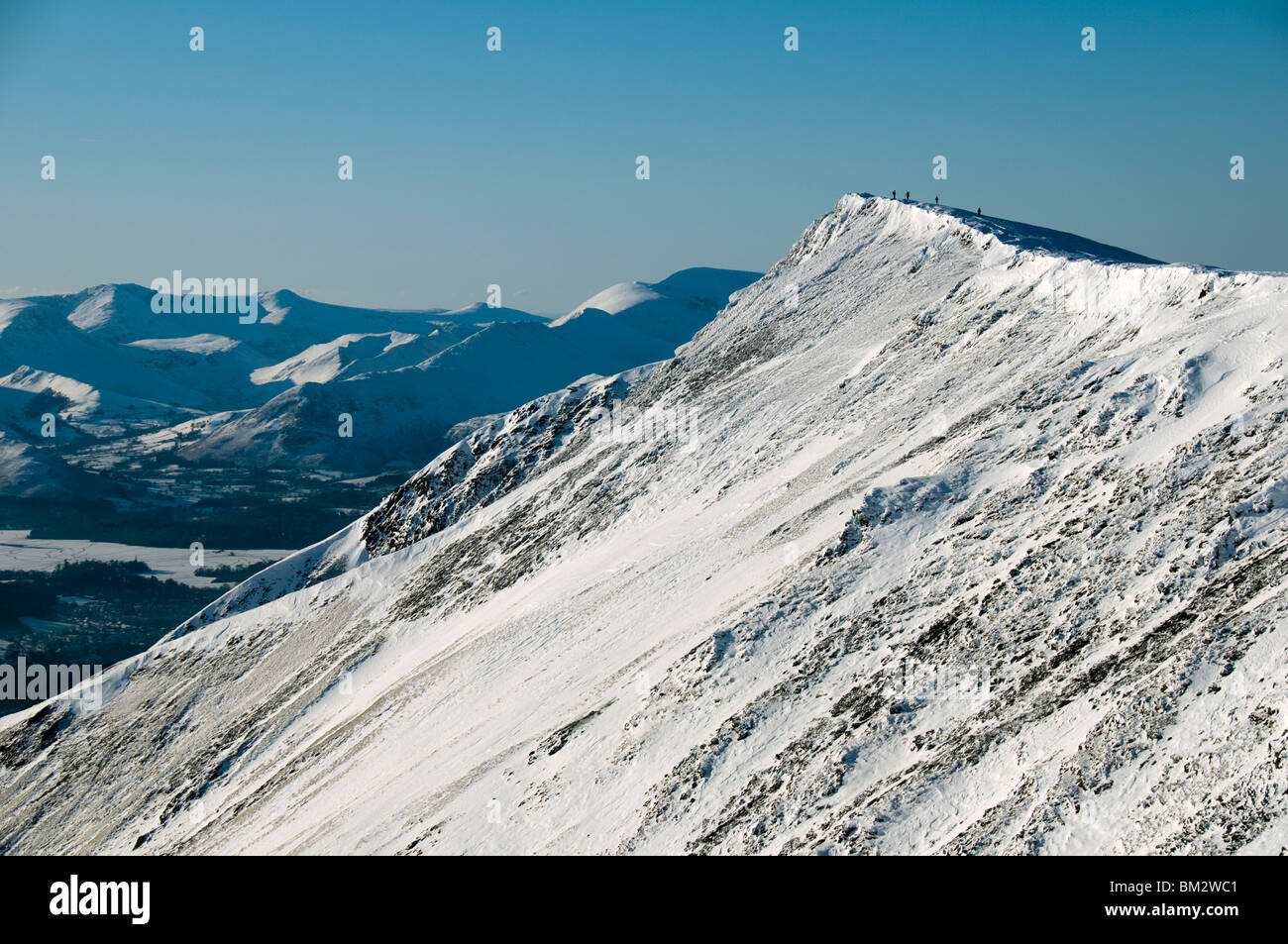 The summit ridge of Blencathra in winter, Lake District, Cumbria ...