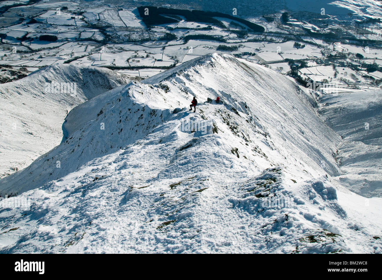 On the Hall's Fell ridge of Blencathra mountain in winter, Lake ...