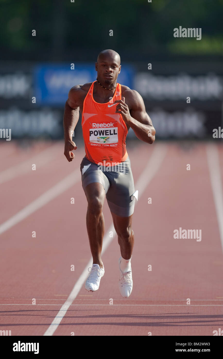 Asafa Powell (JAM) competing in the 100 meters at the 2009 Reebok Grand ...