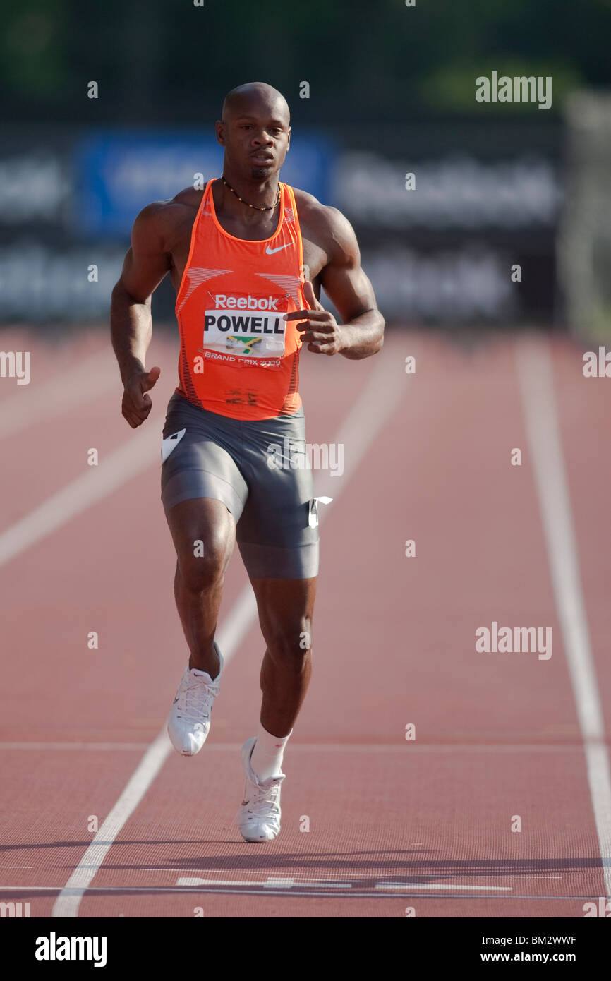 Asafa Powell (JAM) competing in the 100 meters at the 2009 Reebok Grand ...