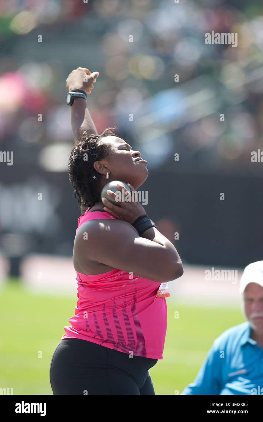 Michelle Carter (USA) winner of the women's shot put at the 2009 Reebok ...