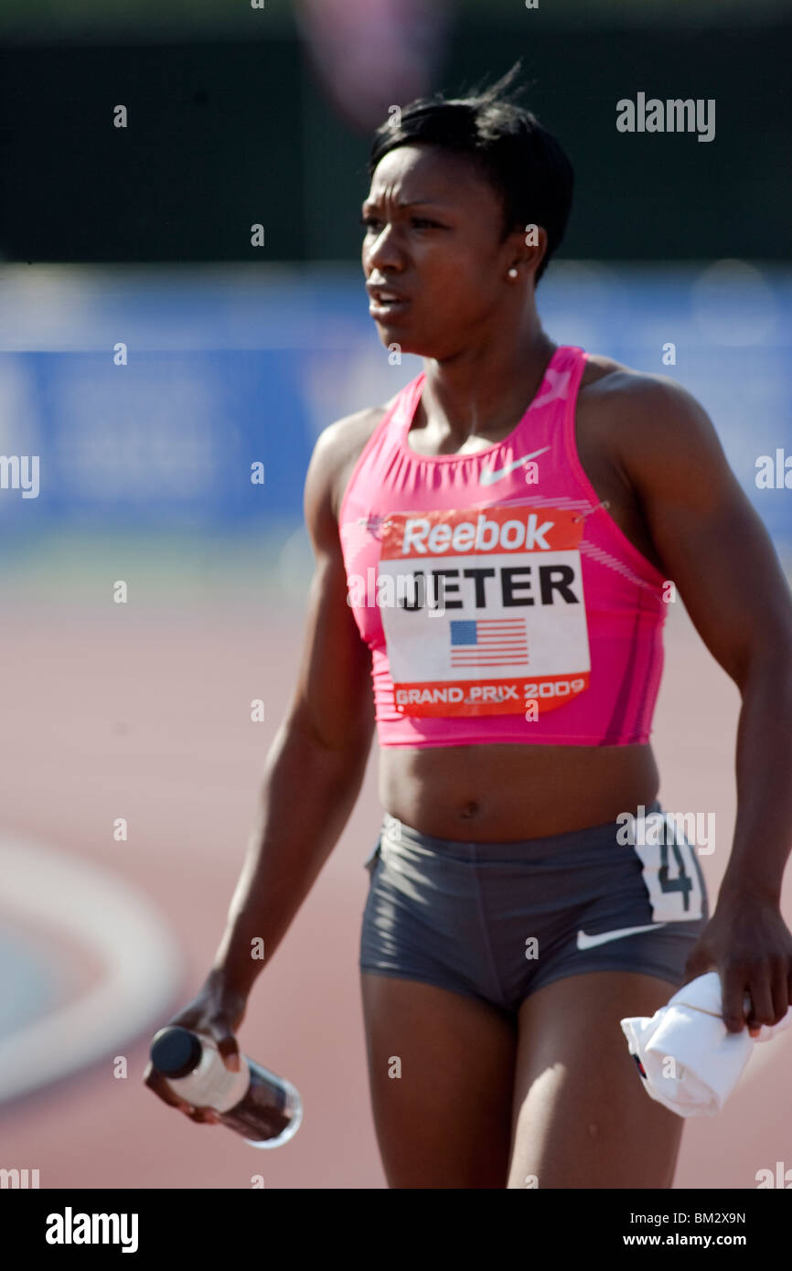 Carmelita Jeter (USA) winner, competing in the 100 meters at the 2009 ...