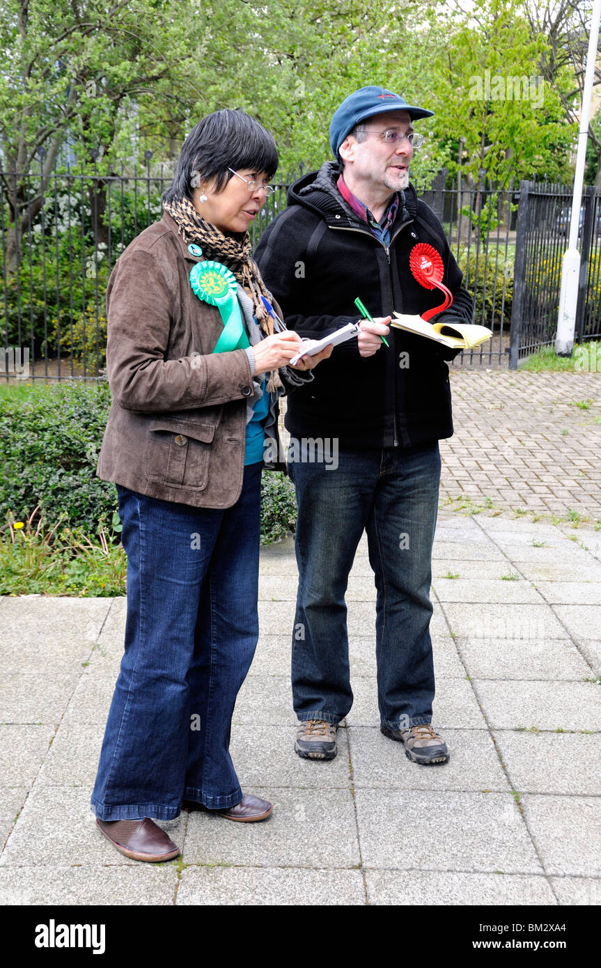Green Party and Labour Party tellers outside Polling Station, Islington ...