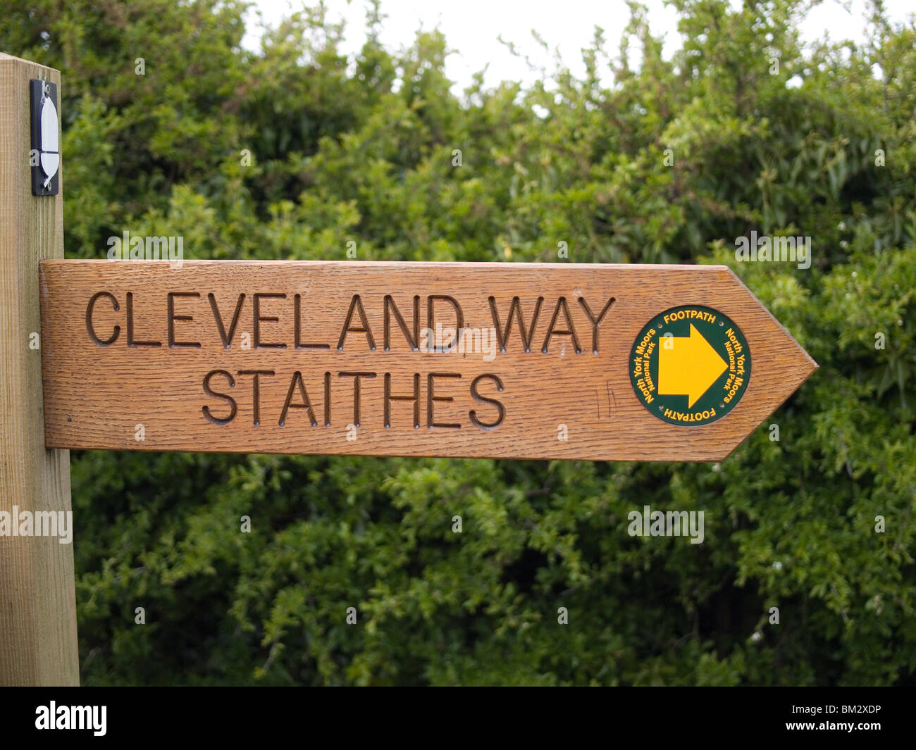 Waymarked sign post for the Cleveland Way long distance footpath at ...