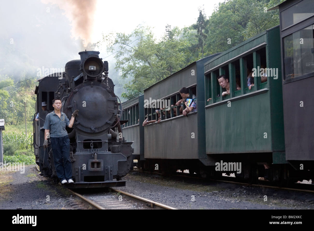 The steam engine of a steam train changing switching direction at the ...