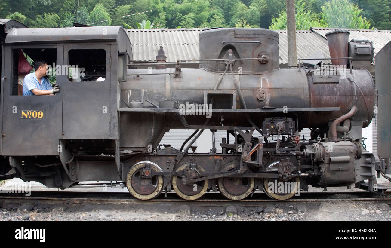 Close up of the steam engine of the Jiayang steam train in Leshan in ...