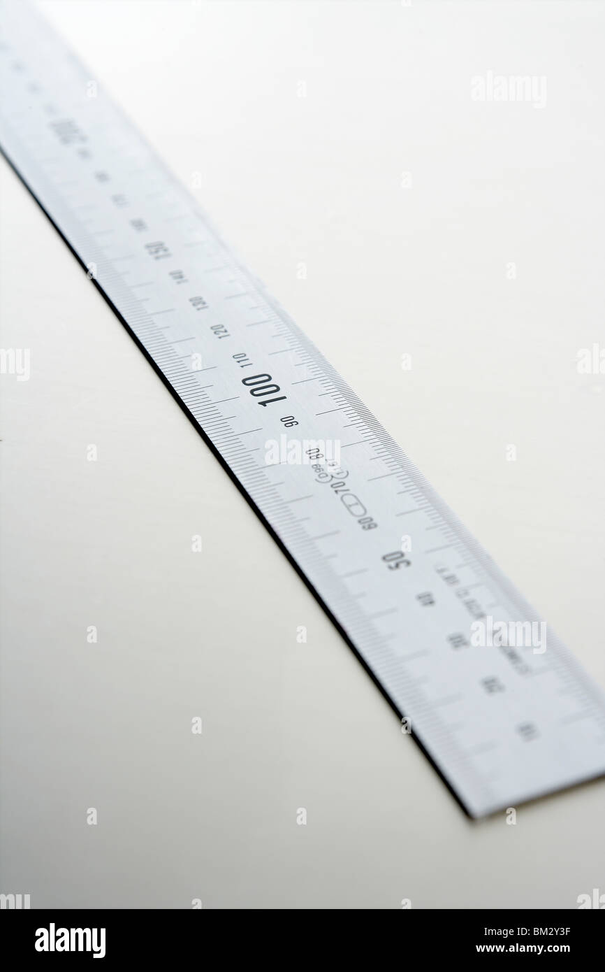Silver aluminum metal, ruler meter on stainless steel studio back Stock ...