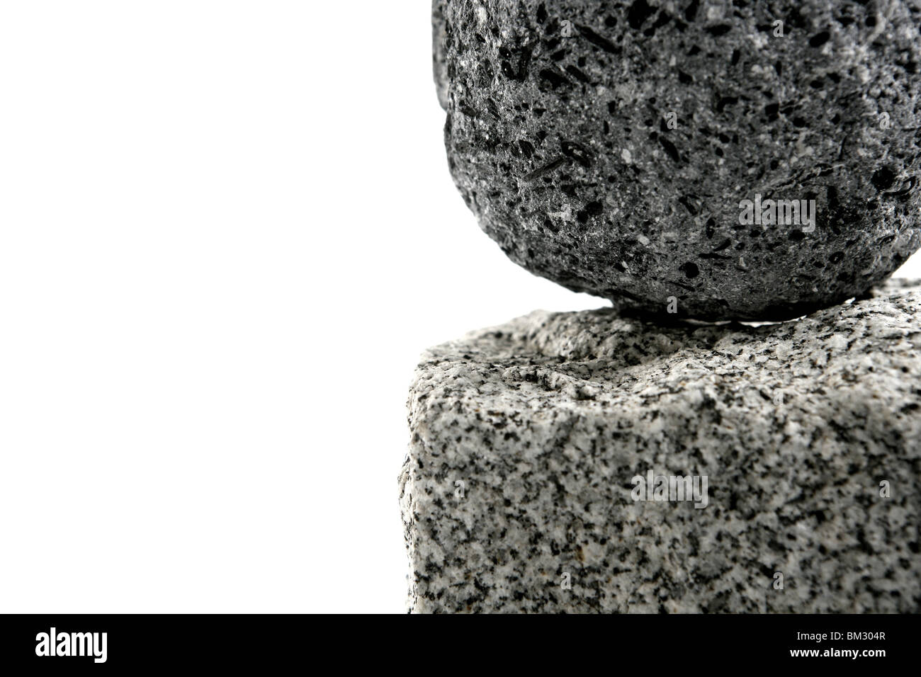 Volcanic Pumice, over granite brick stone on white background Stock ...