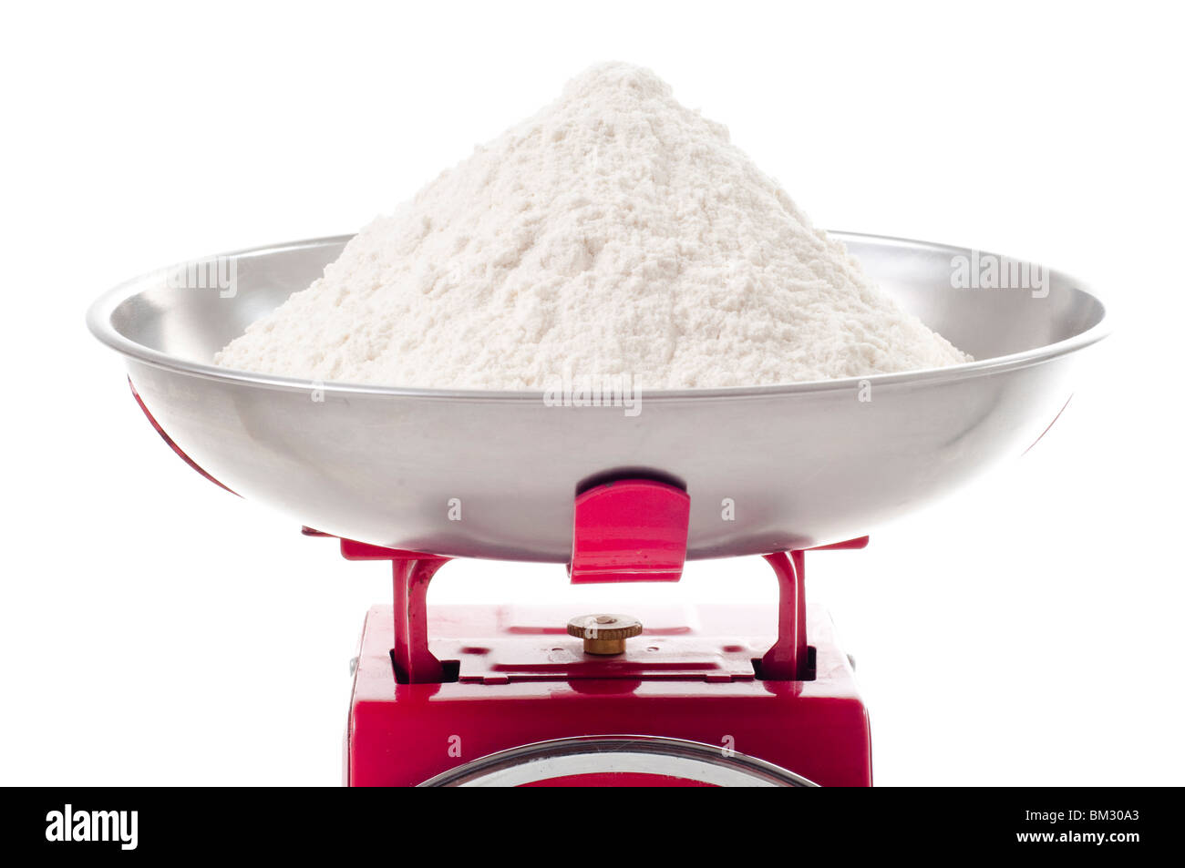 Red weighing scales with flour Stock Photo - Alamy