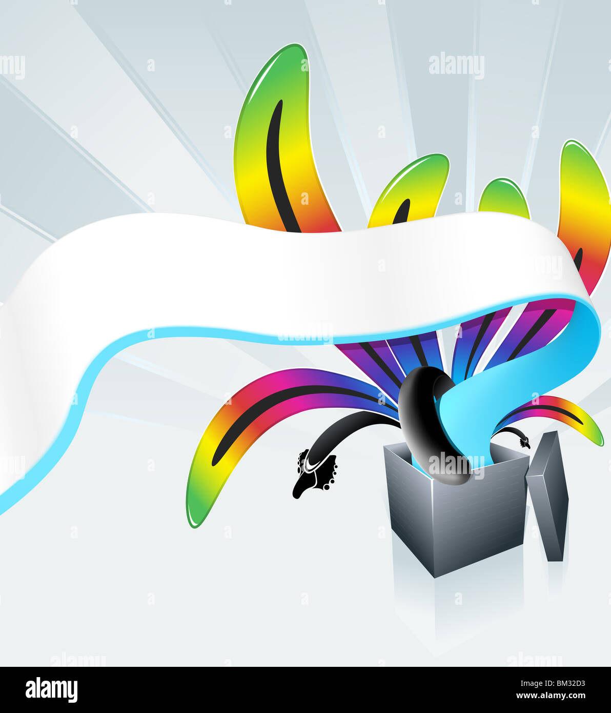 Vector illustration of a beautiful magic box exploding into flows of ...