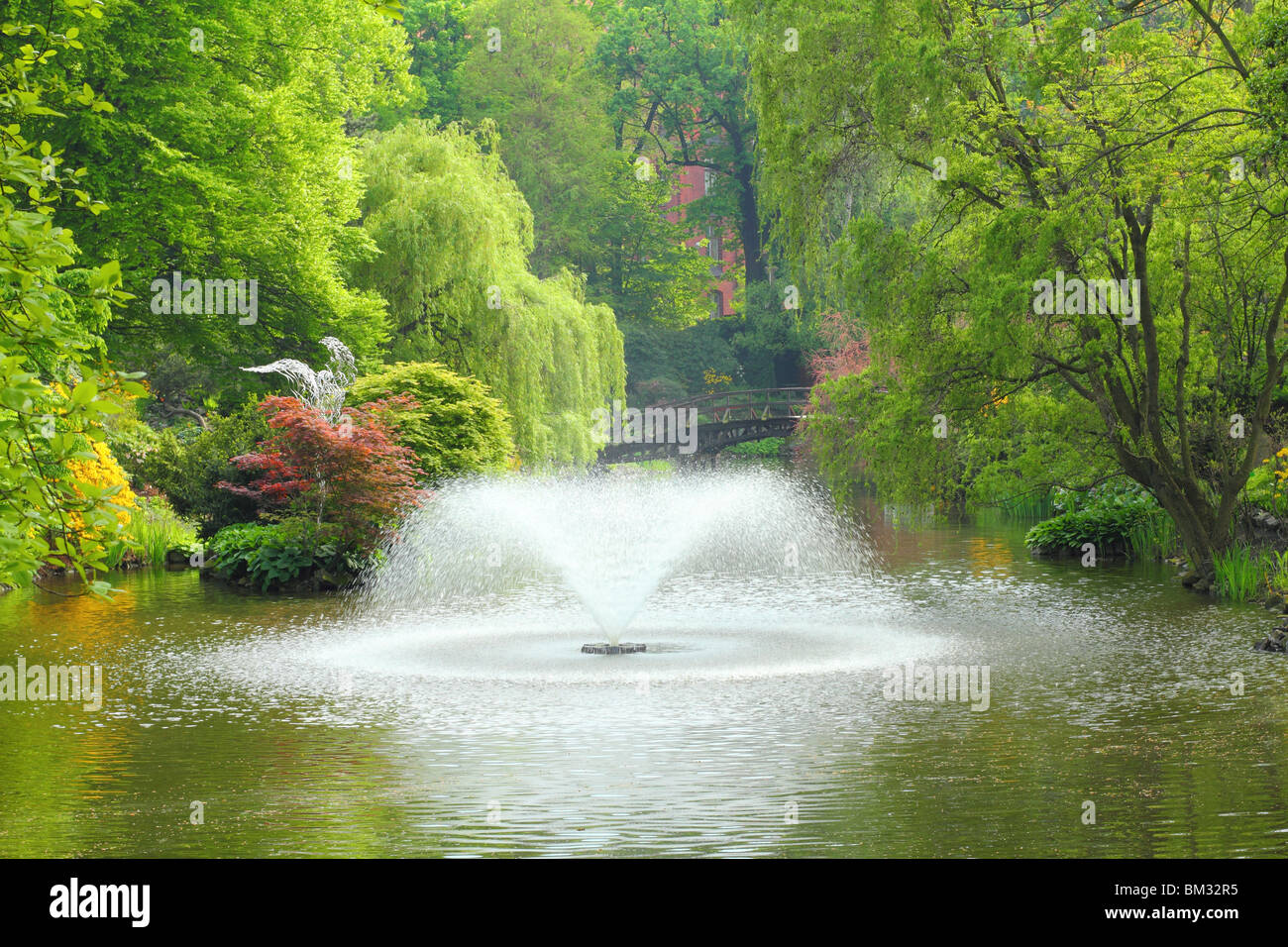 Fountain and spring foliage Wroclaw Botanical Garden Stock Photo - Alamy