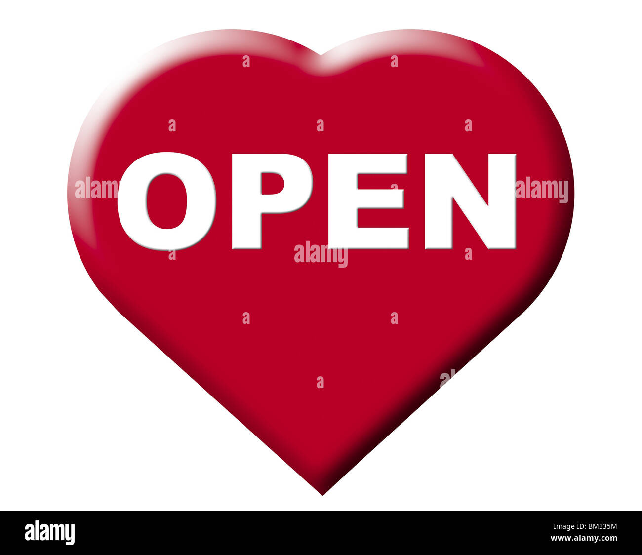 Red illustration heart shape showing the word OPEN Stock Photo - Alamy