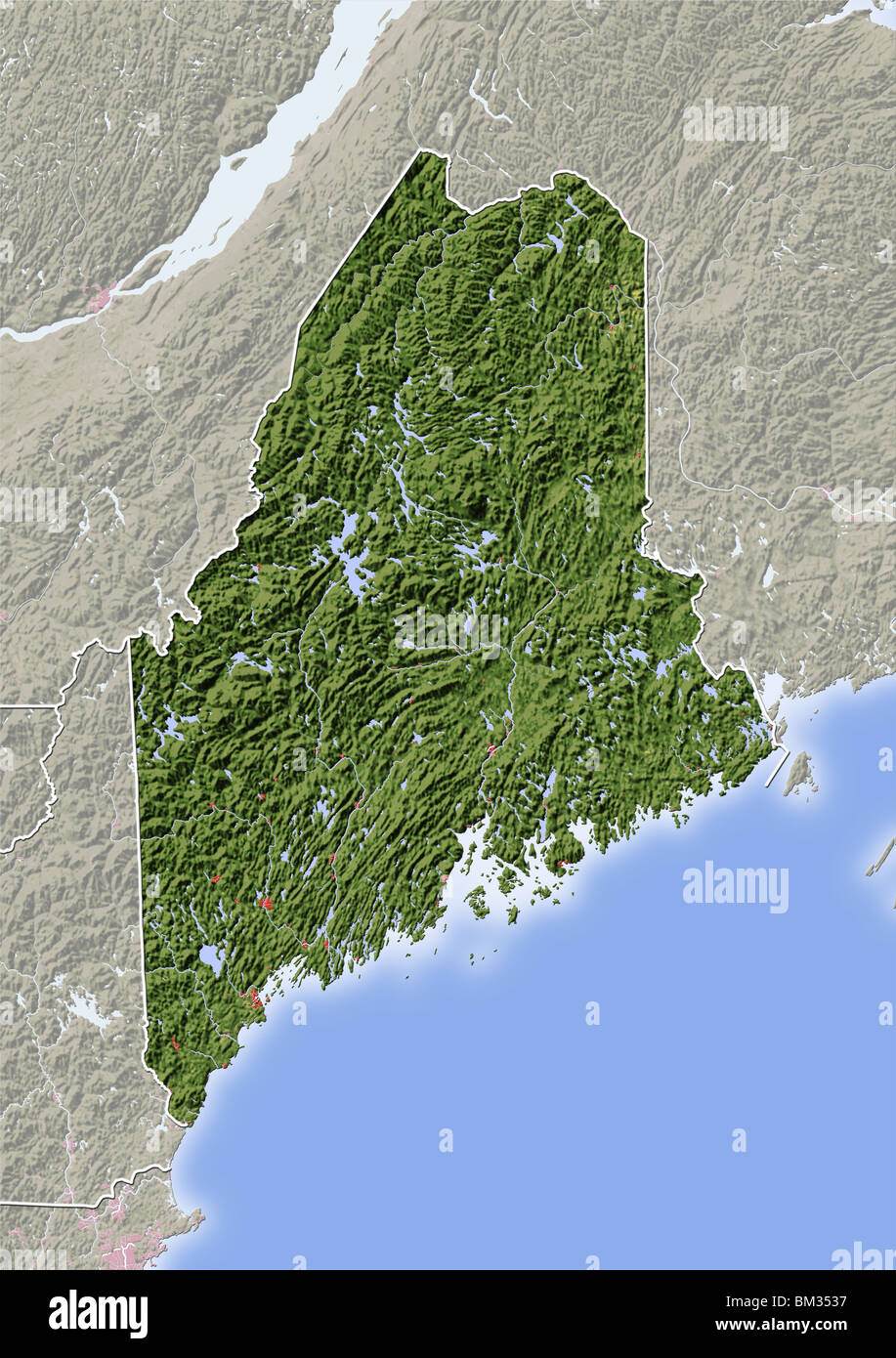 Maine, shaded relief map Stock Photo - Alamy