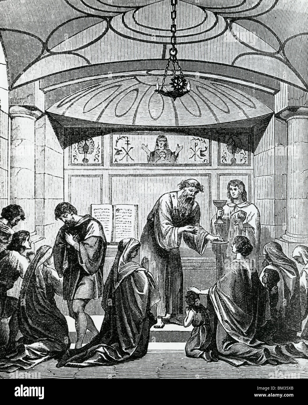 Secret Baptism of Christians in Rome, unknown artist, illustration ...