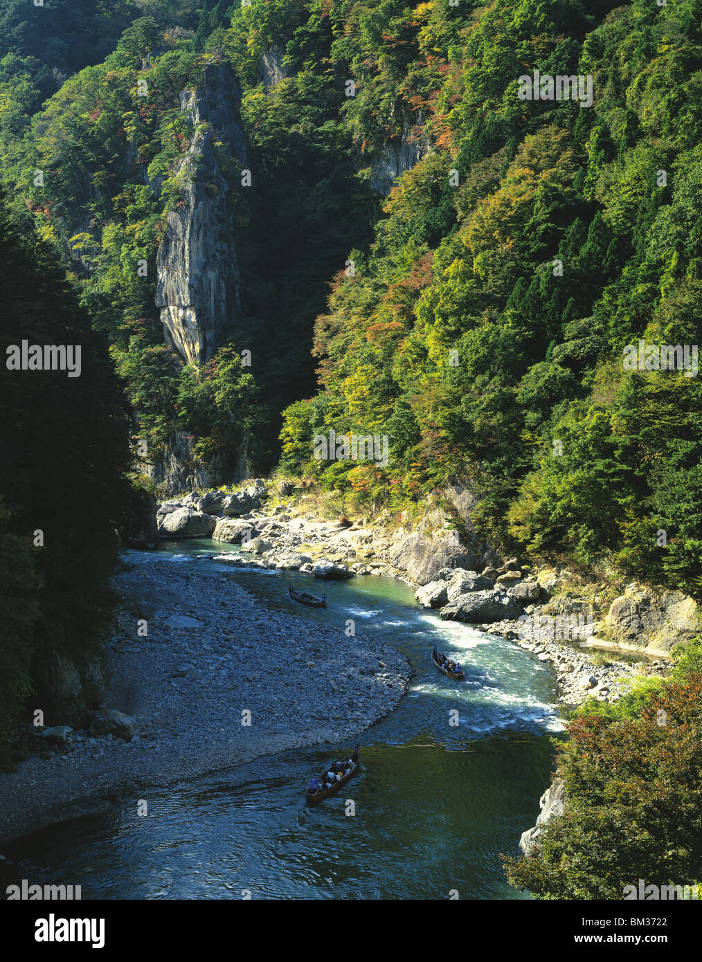 River rafting in autumn, Kinugawa River, Nikko city, Tochigi prefecture ...