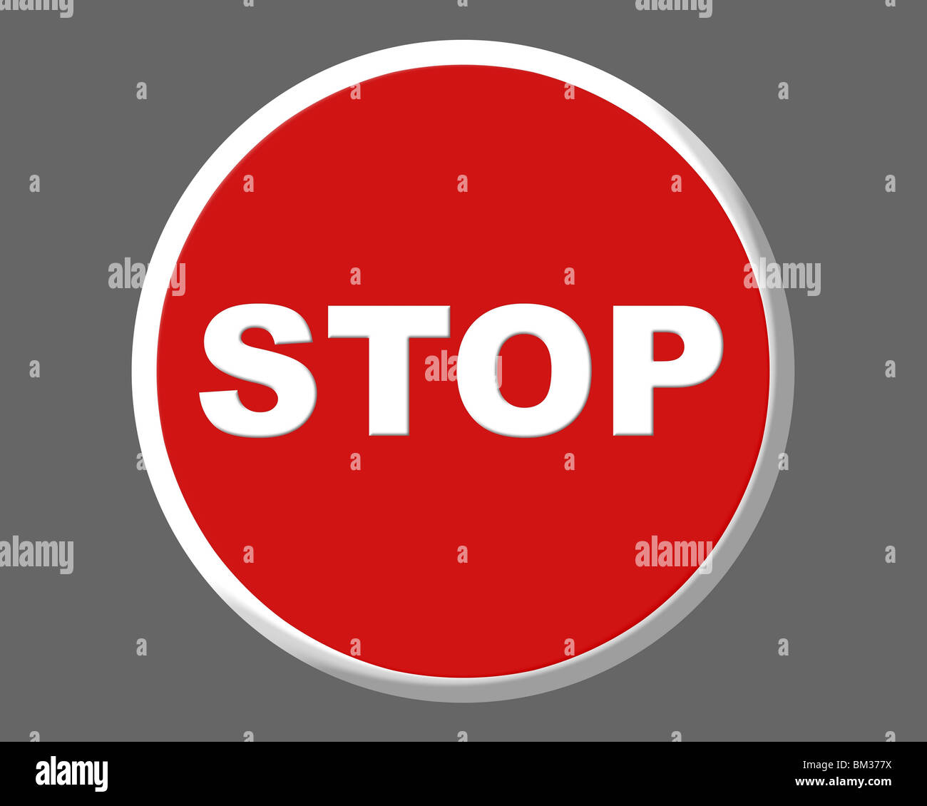 Stop traffic red european round signal illustration over gray ...
