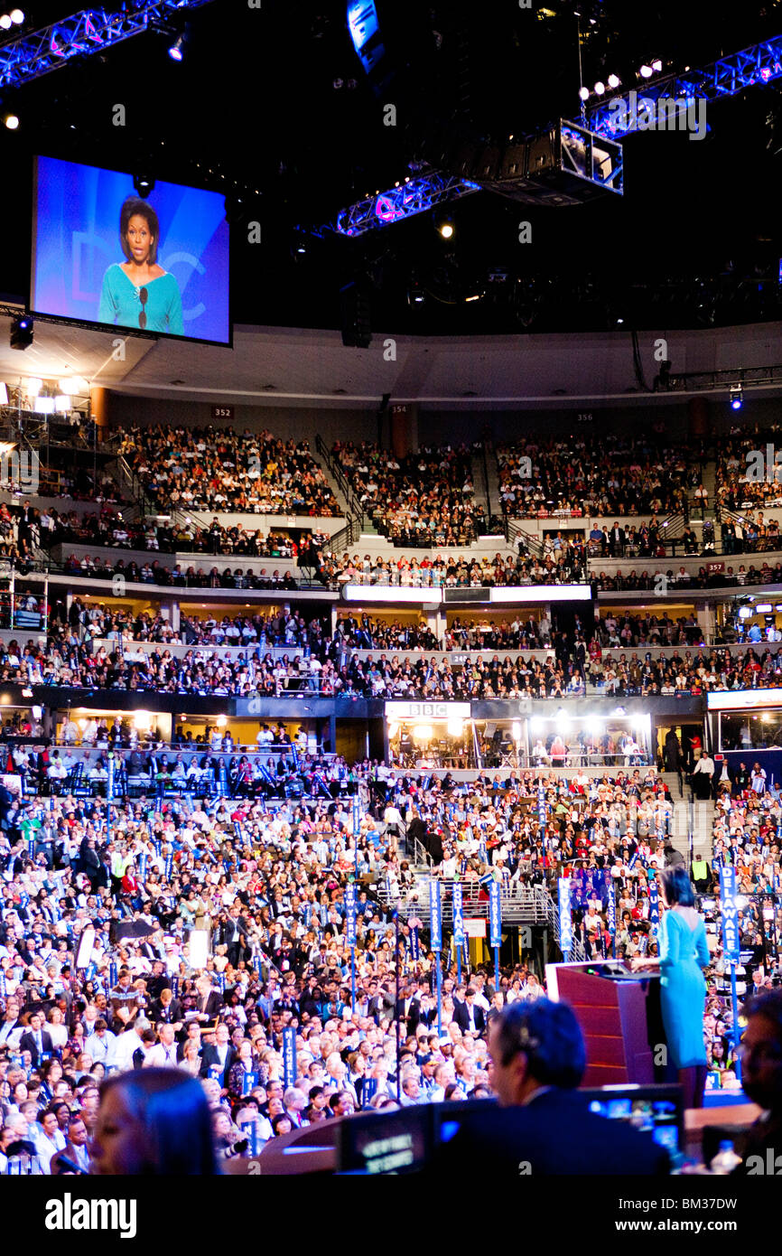 Michelle Obama on Stage and Monitor Stock Photo - Alamy