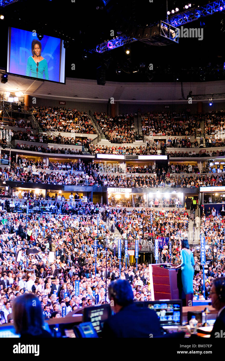 Michelle Obama on Stage and Monitor Stock Photo - Alamy