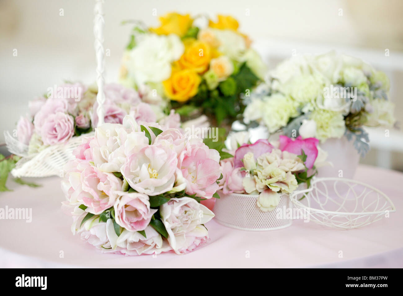 Flower bouquets on table Stock Photo - Alamy