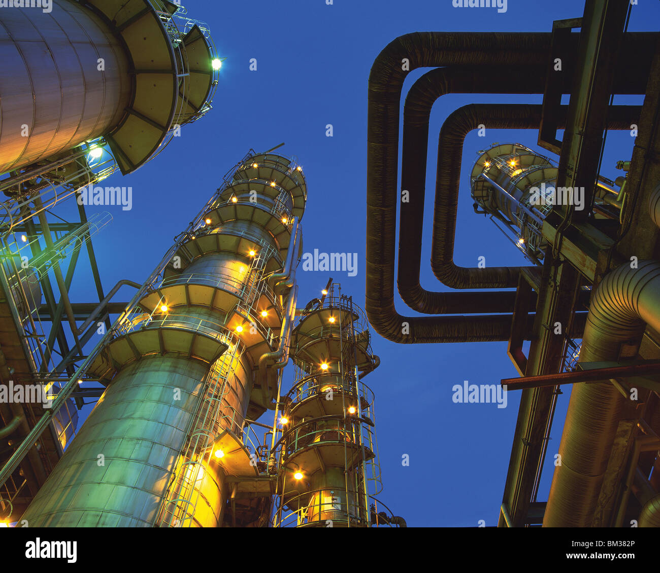 Illuminated factory, long exposure Stock Photo - Alamy