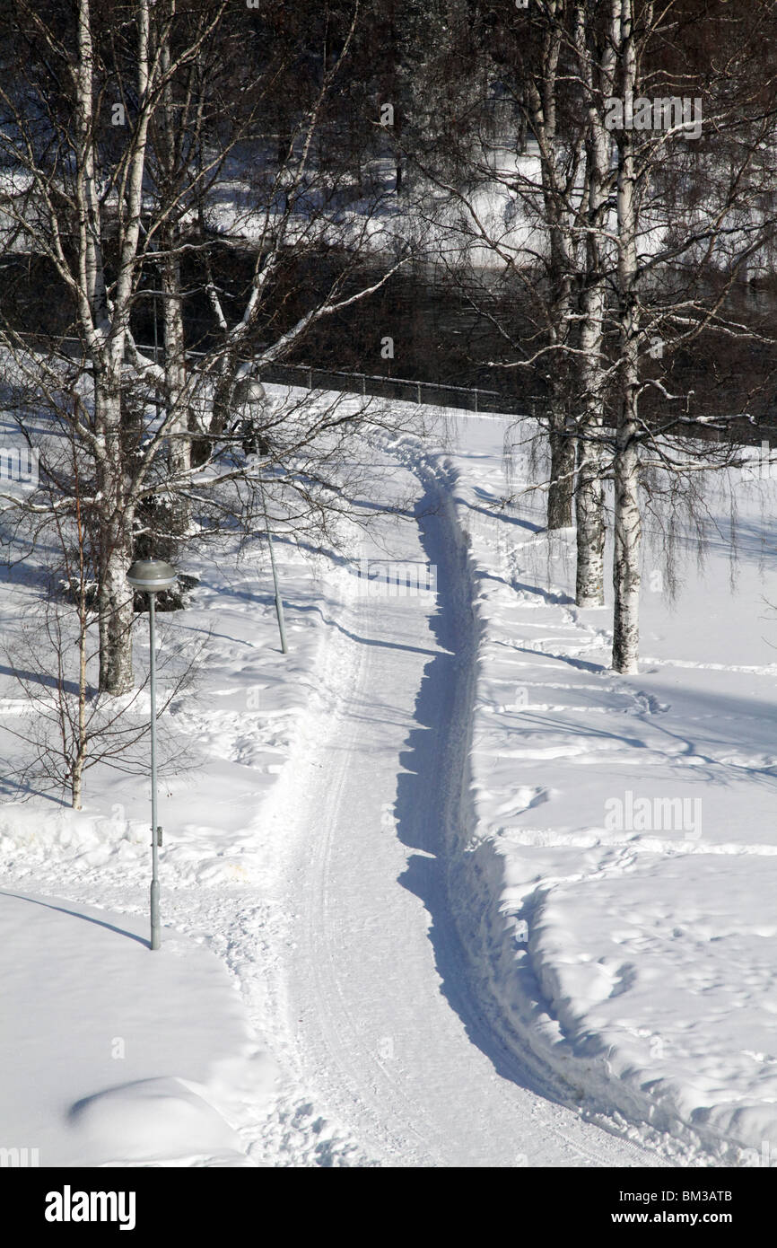 NORDIC PARK PATH IN DEEP WINTER: Path through deep snow park parkland ...