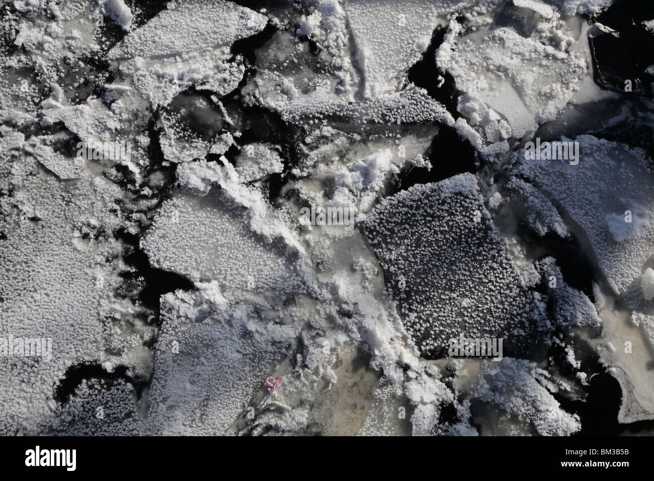 ICE PACK FLOATING ICE AERIAL LAKE: Snow winter snow covered frozen ice ...