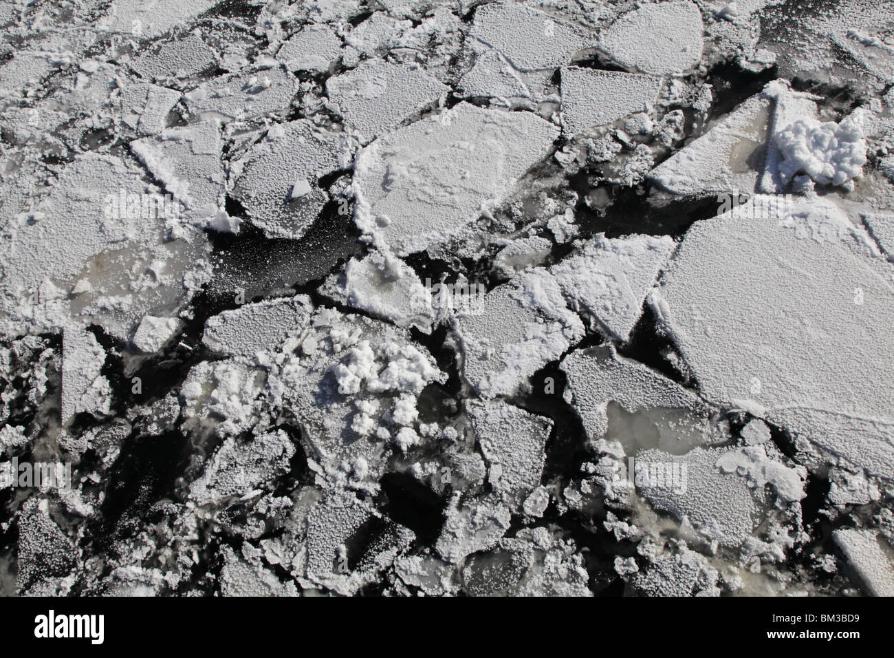 ICE PACK FLOATING ICE AERIAL LAKE: Snow winter snow covered frozen ice ...