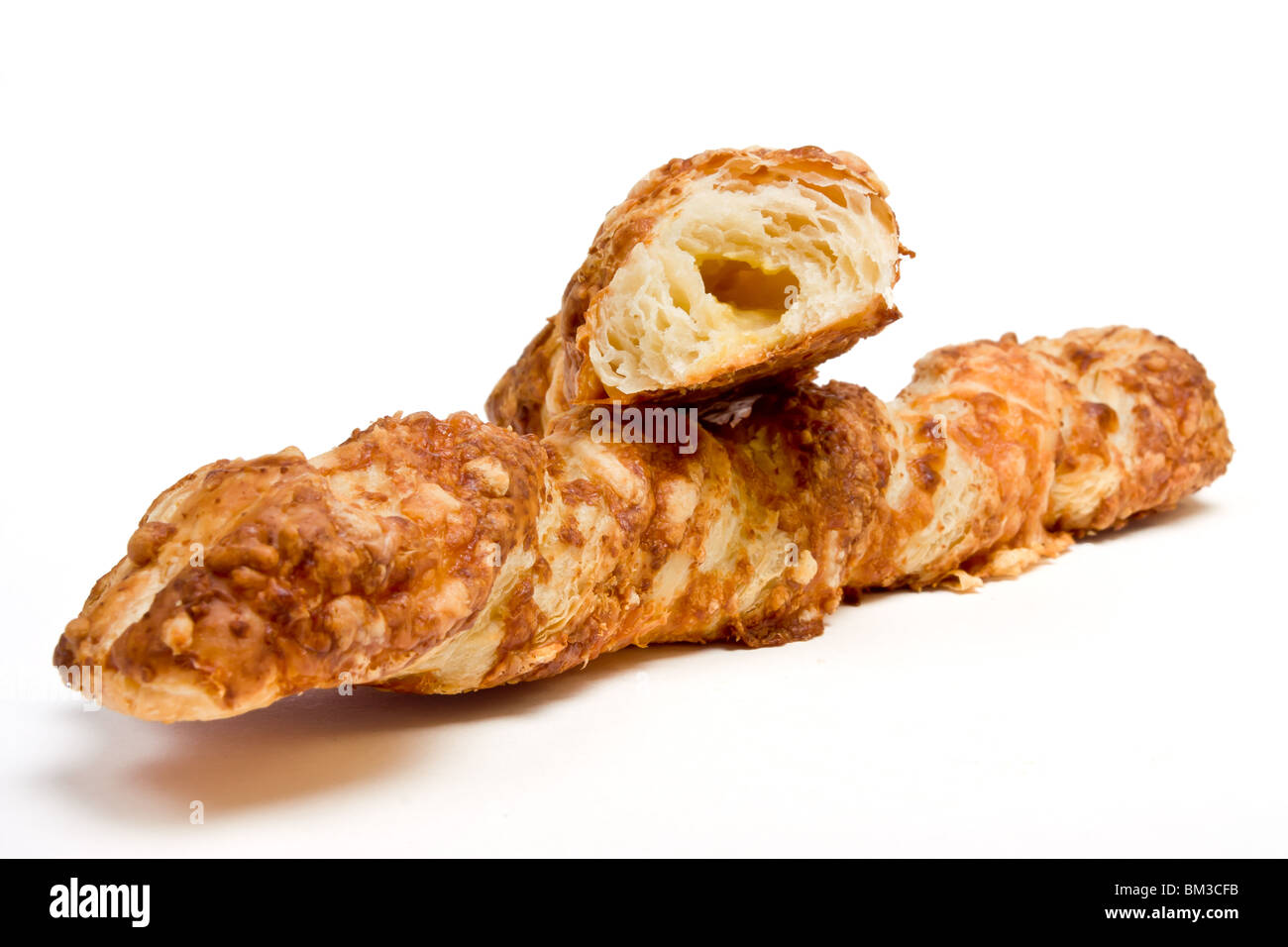 Cheese Twist Pastry from low perspective isolated against white ...