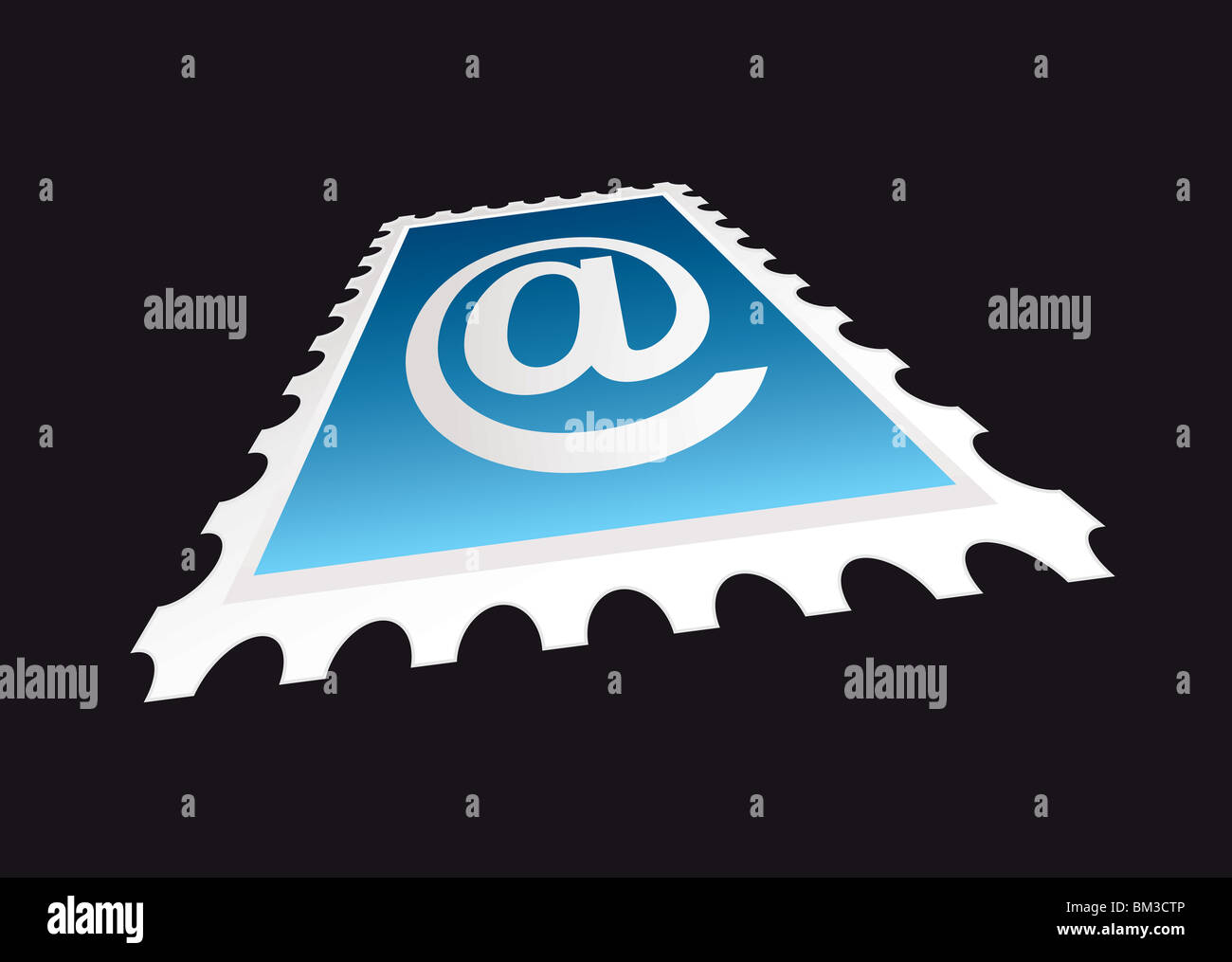 email stamp concept with perspective angle and black background Stock ...