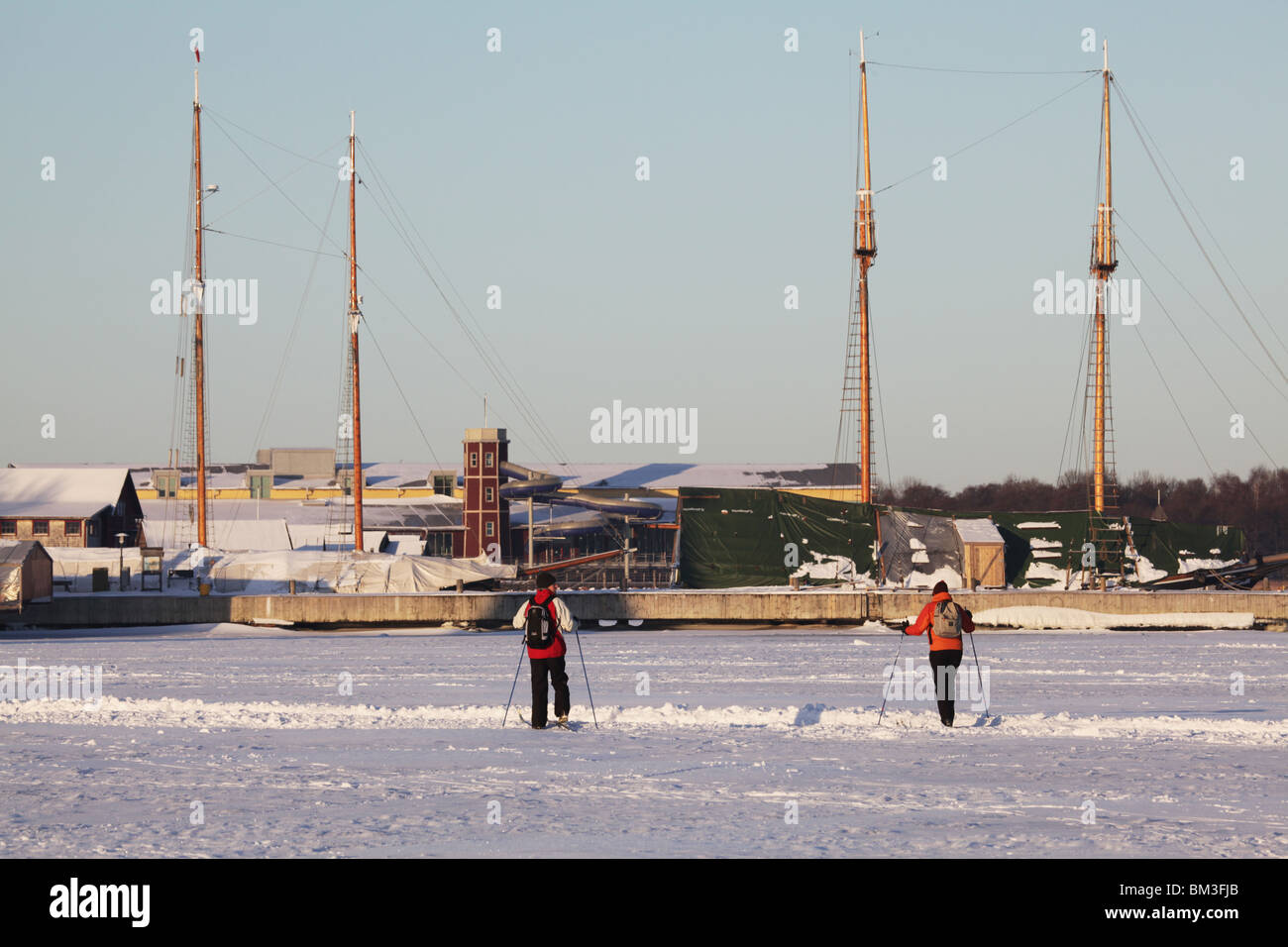 East Harbour Slemmern tall ships winter frozen road over sea ocean ...