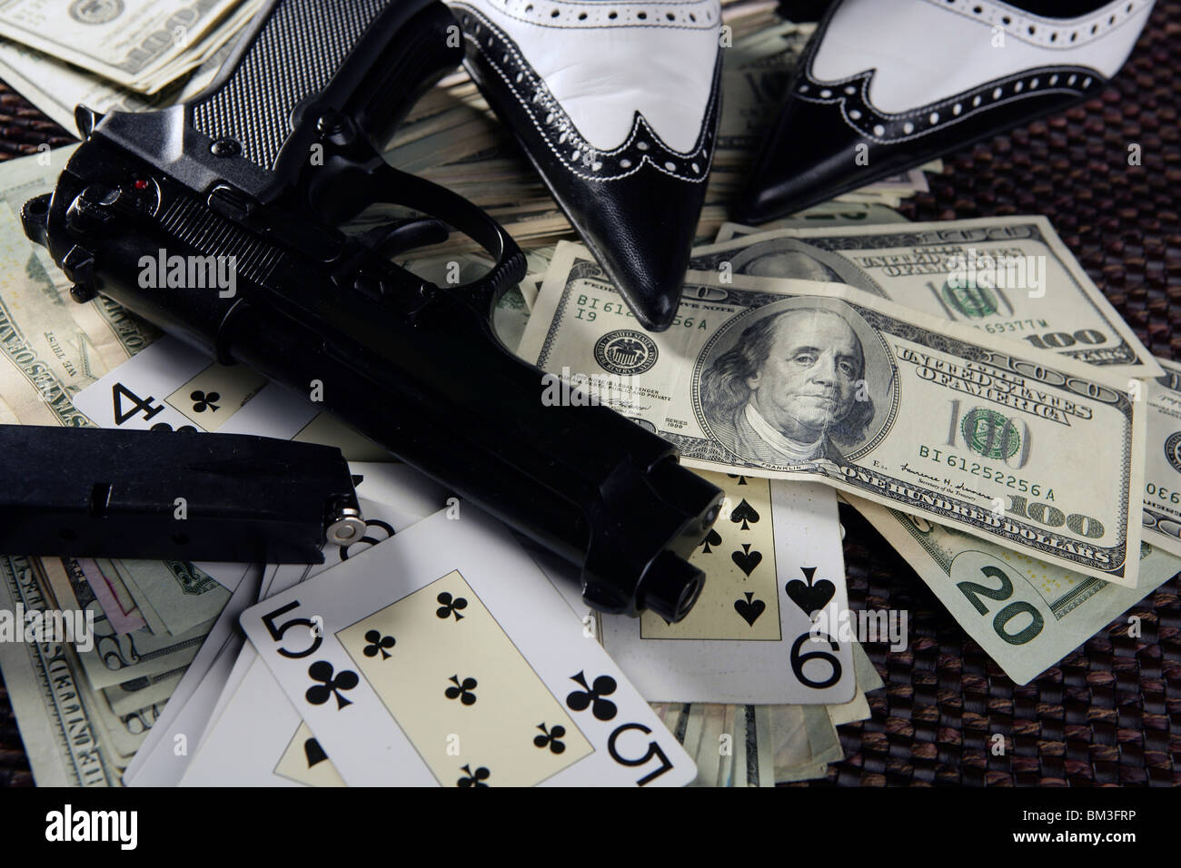 game guns and dollars, clasic mafia gangster still in low key Stock ...