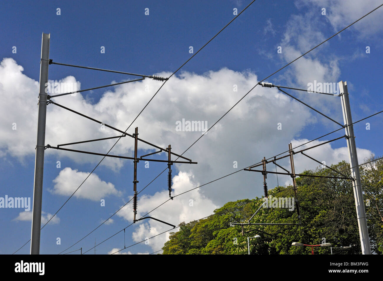 Overhead electric line equipment. Network Rail, West Coast Main Stock ...