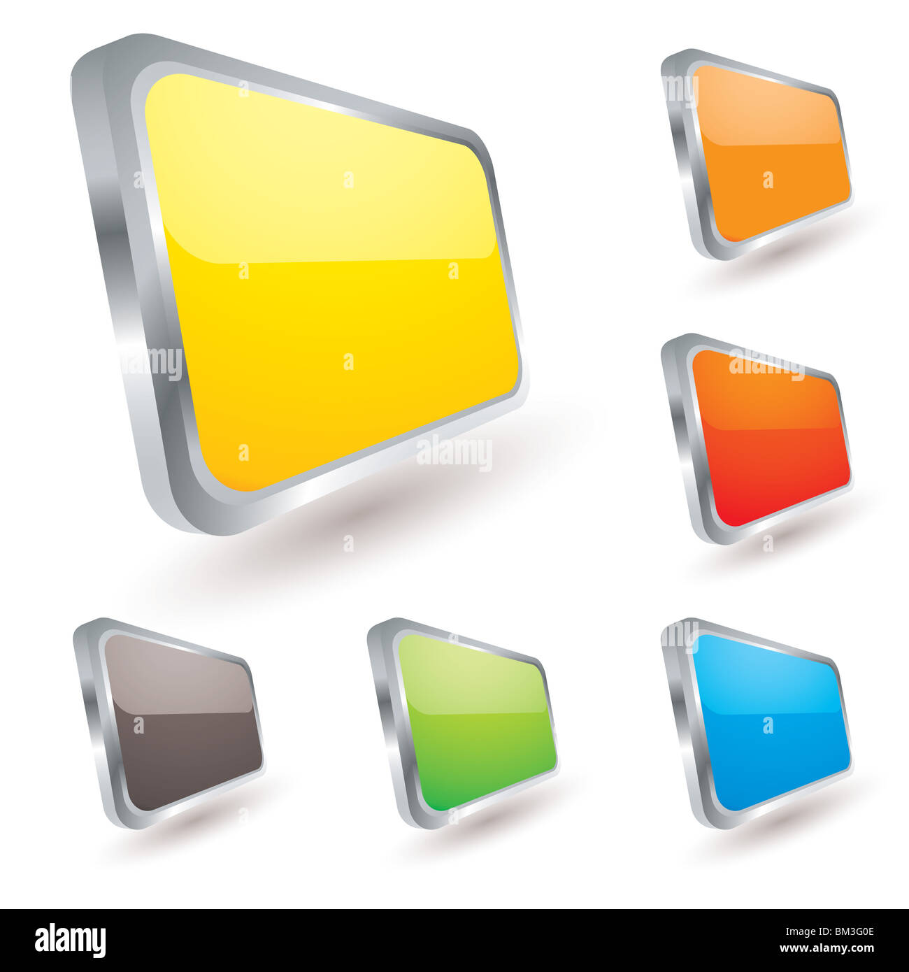 Collection of six web icons with silver bevel and light reflection ...
