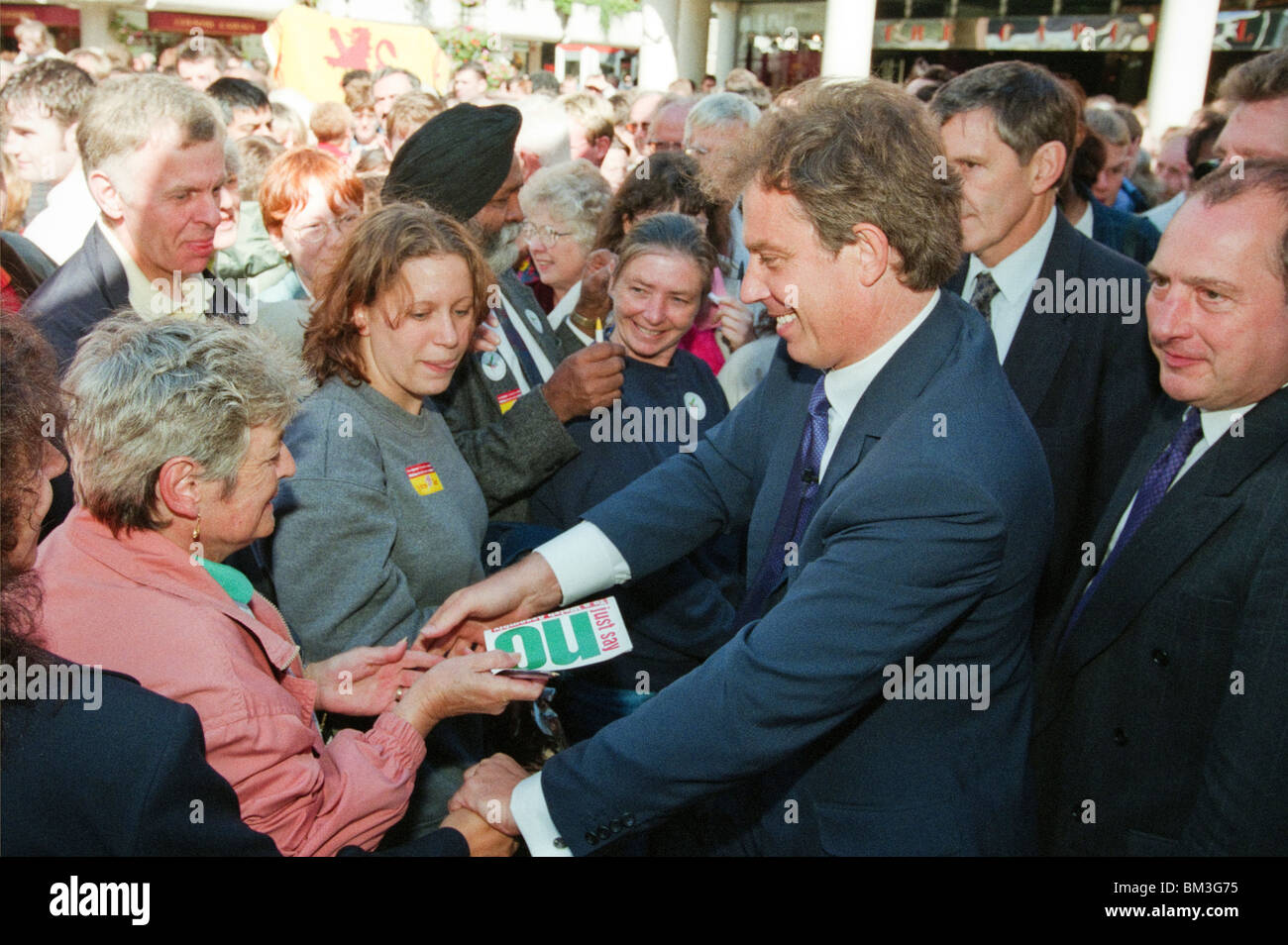 Prime Minister Tony Blair campaigning for the Labour Party's 1997 ...