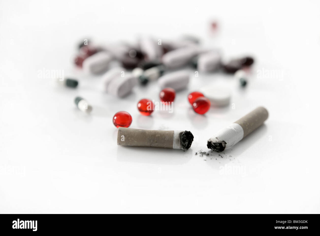 tobacco, unhealthy dangerous drug and pills to prevent vice Stock Photo ...
